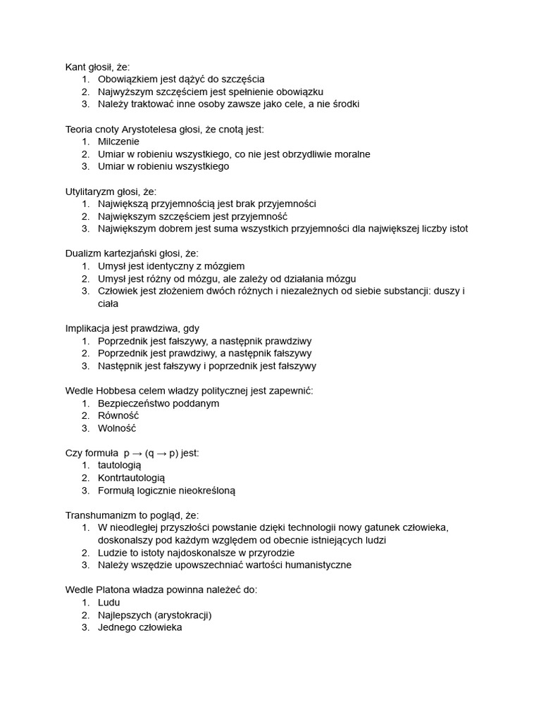 Filozofia - Egzamin | PDF