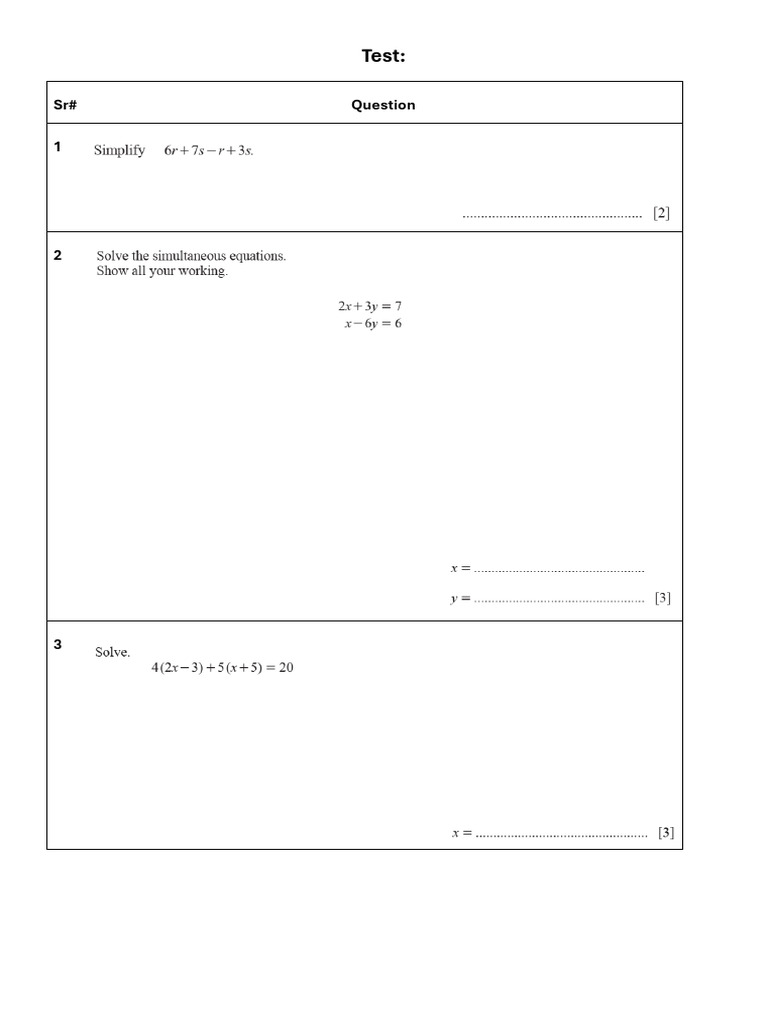 Test Maths - Algebra Whole Topics | PDF