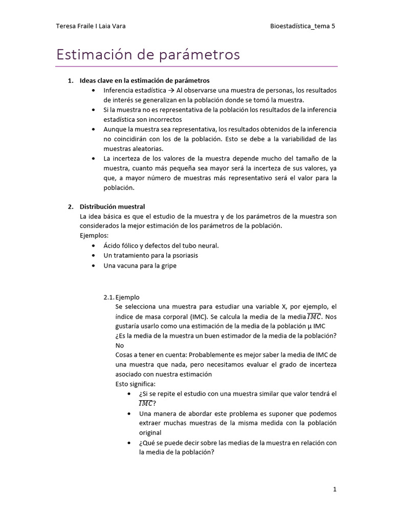 BES - Tema 5 - Estimación de parámetros (1) | PDF | Muestreo ...