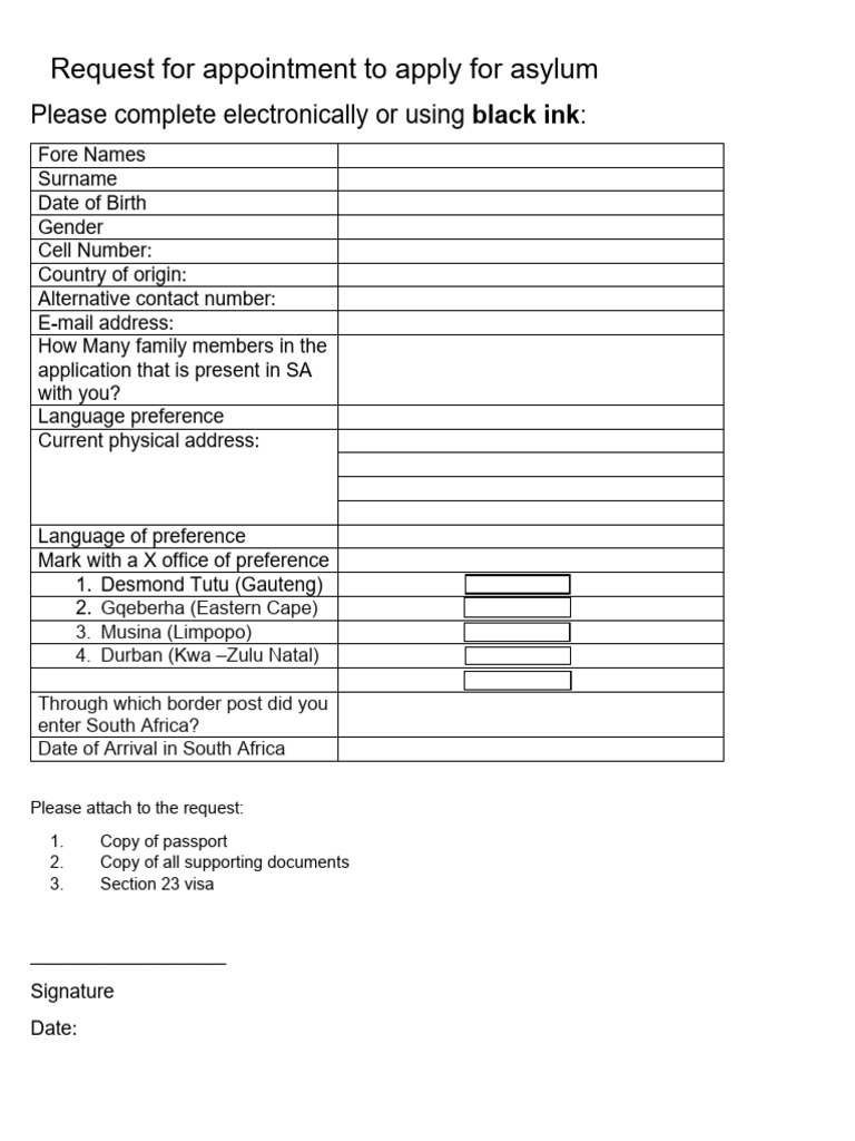 Request For Appointment To Apply For Asylum | PDF