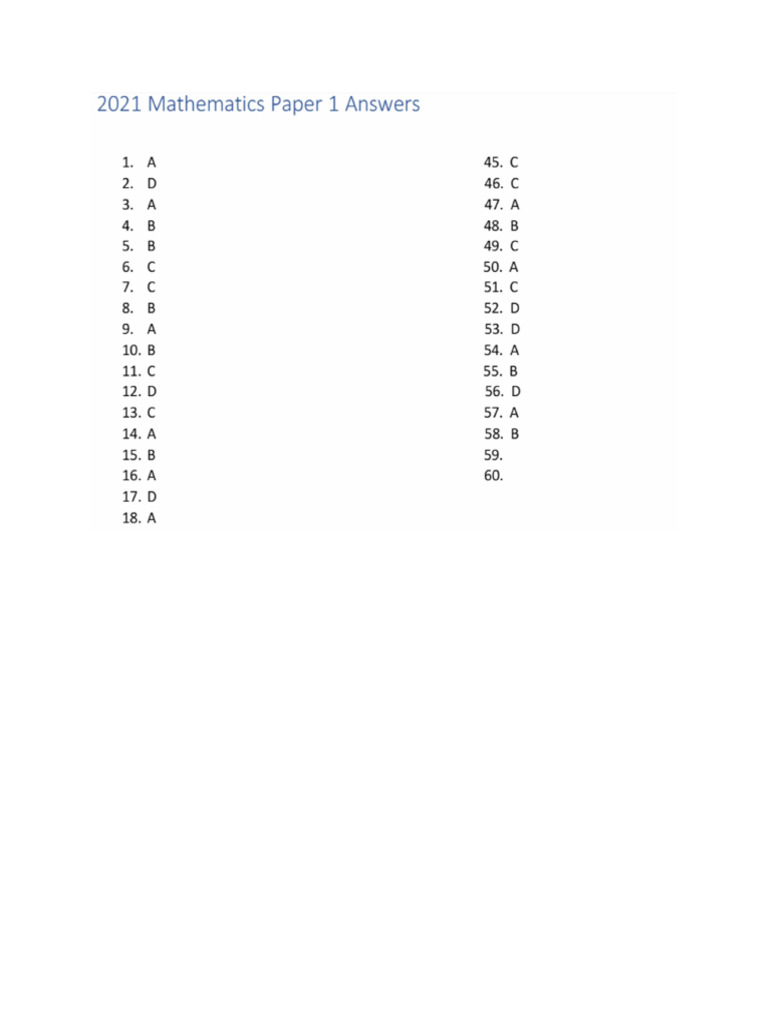 June 2021 Maths Paper 1 Answer Key | PDF