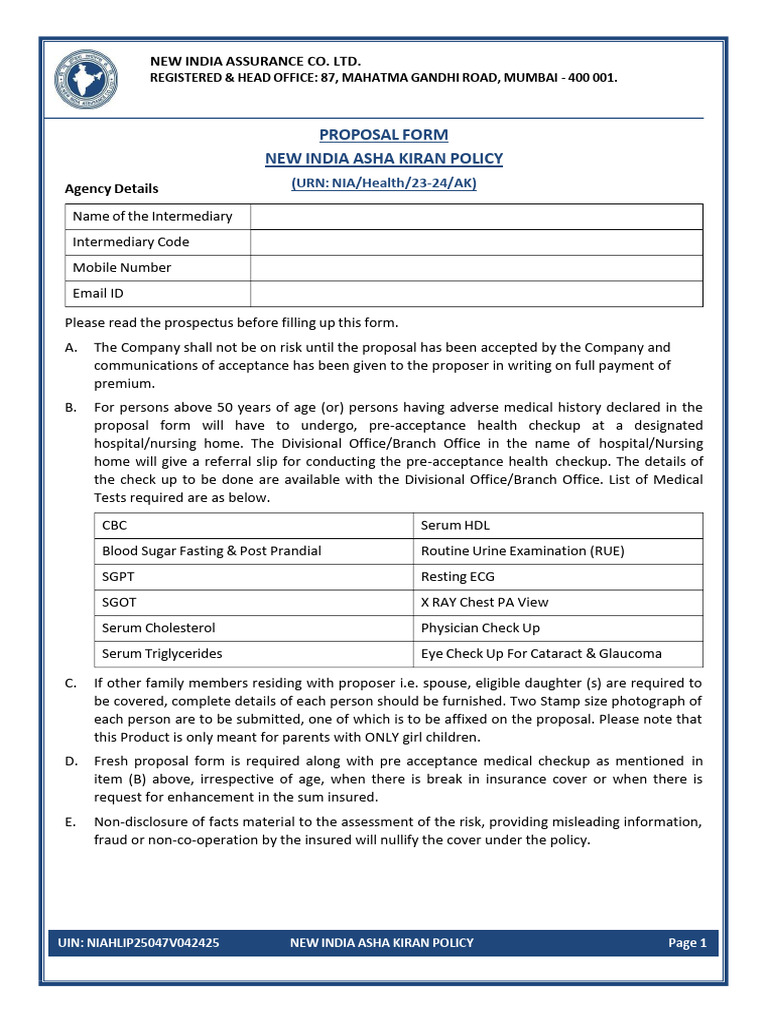 Proposal Form New India Asha Kiran Policy-Revision WEF 01 Oct 2024 ...