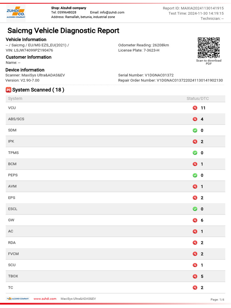 Saicmg Vehicle Diagnostic Report - LSJW74099PZ190476 - 20241130141915 ...