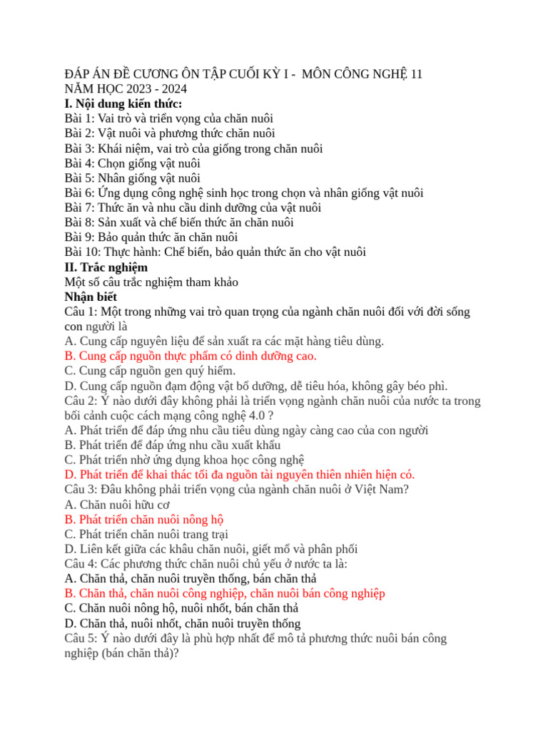 Dap-An - CN11 - CKI-2023-2024 2 | PDF