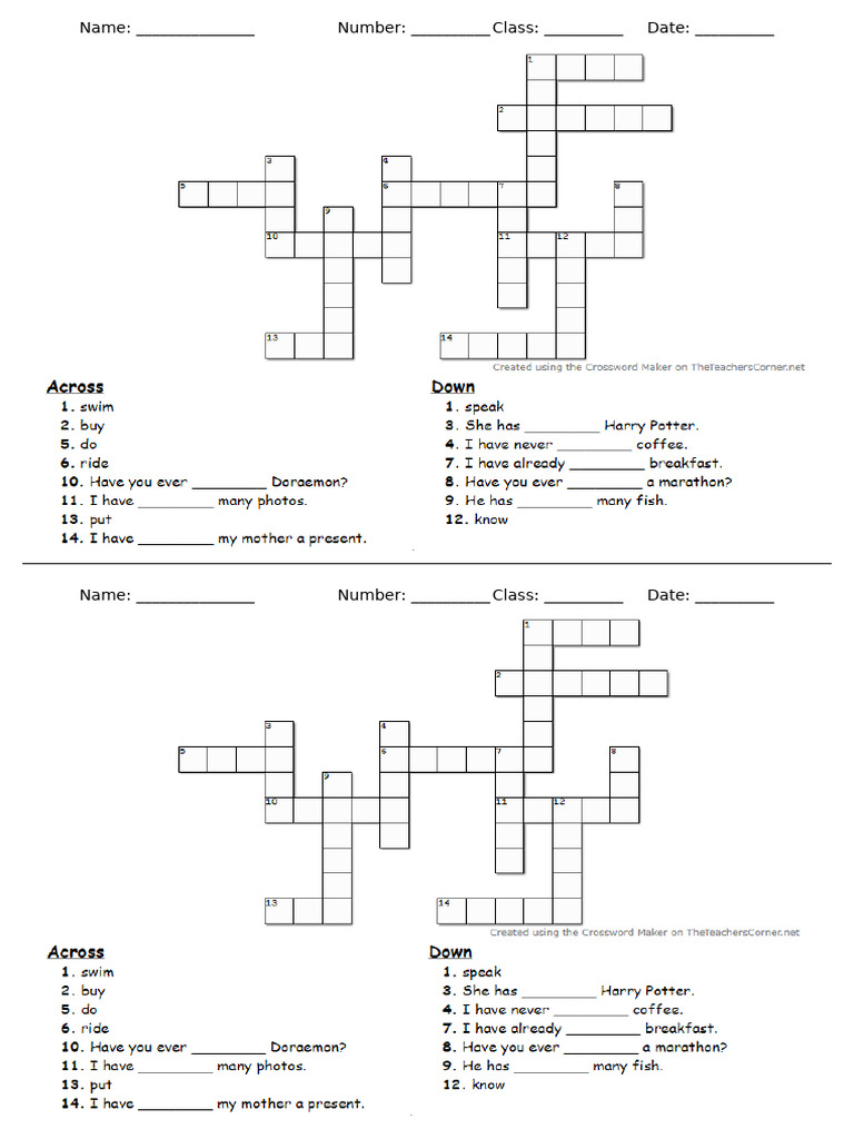 Past Participle Crossword | PDF