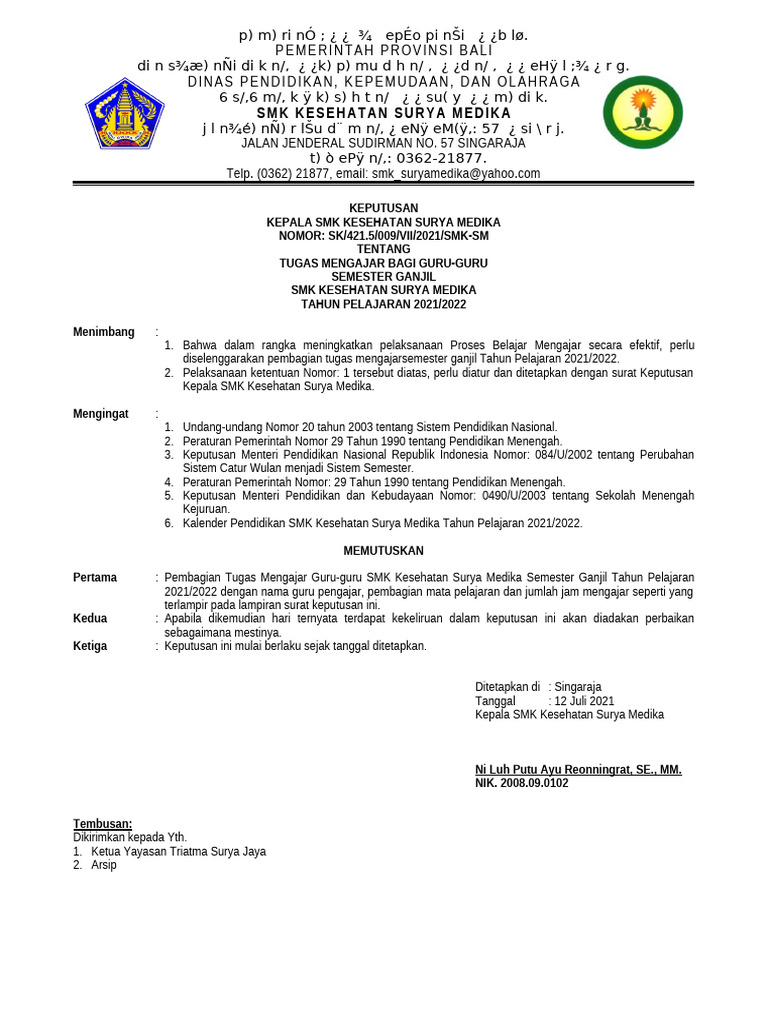 SK Mengajar Semester Ganjil | PDF