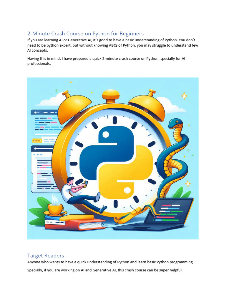 2 Minutes Crash Course On Python For Begineers Pdf Python Programming Language