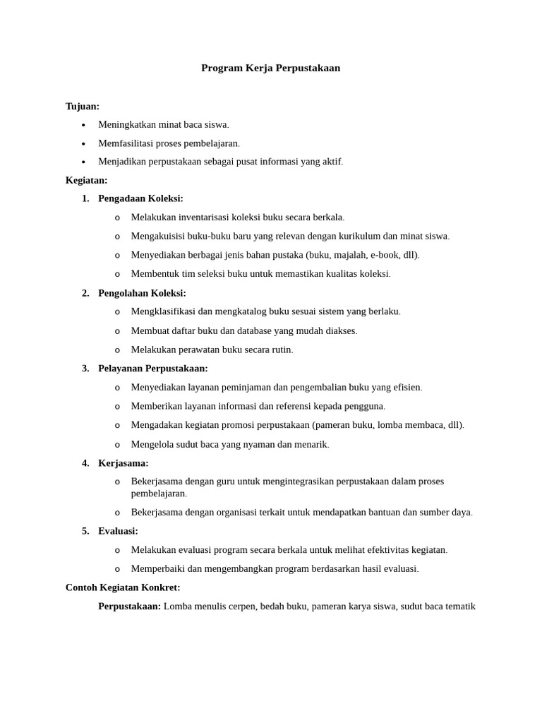 Program Kerja Perpustakaan Dan BK | PDF