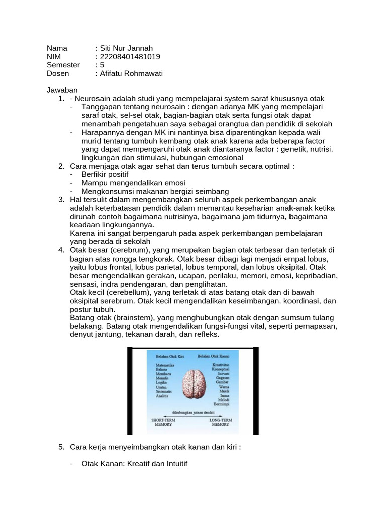 Siti Nur Jannah - Fungsi Otak | PDF