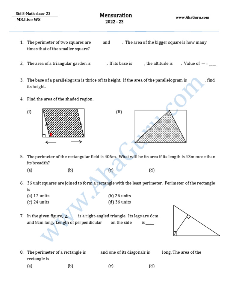 M8 Mensuration WS 1668428750825 2crog | PDF | Area | Rectangle