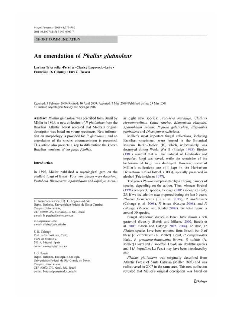 An Emendation of Phallus Glutinolens - Springer | PDF
