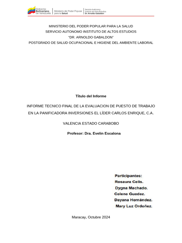 Informe Final Ergonomia | PDF | Factores humanos y ergonomía | Panes