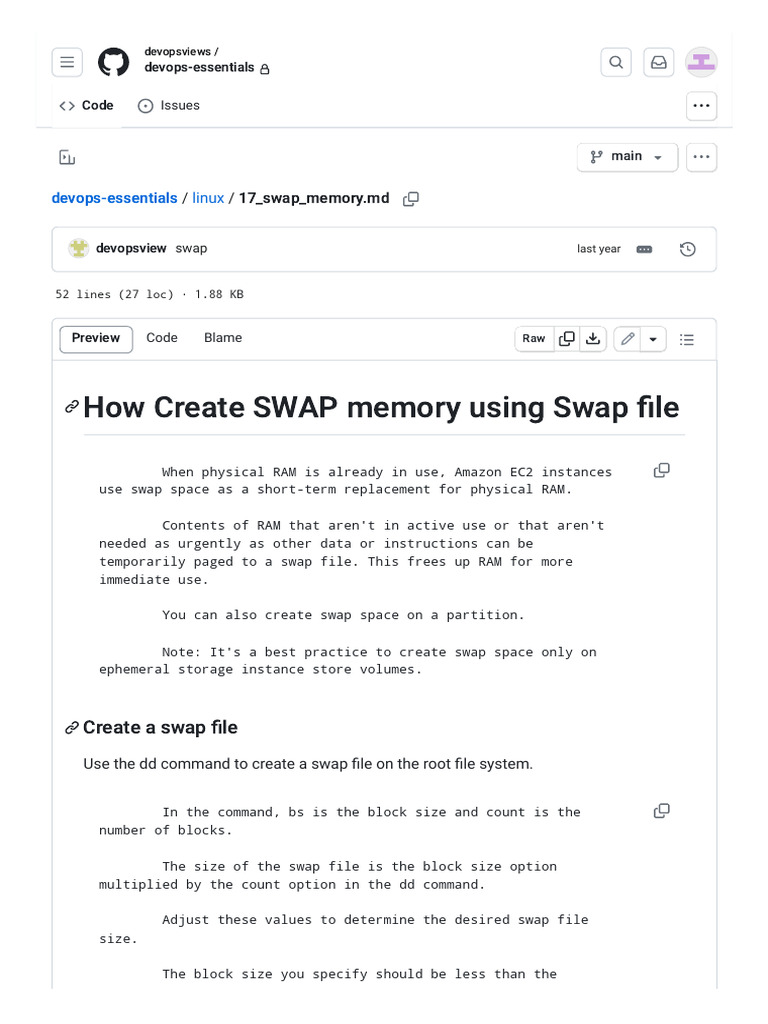 Devops-Essentials Linux 17 Swap Memory - MD at Main Devopsviews Devops-Essentials | PDF