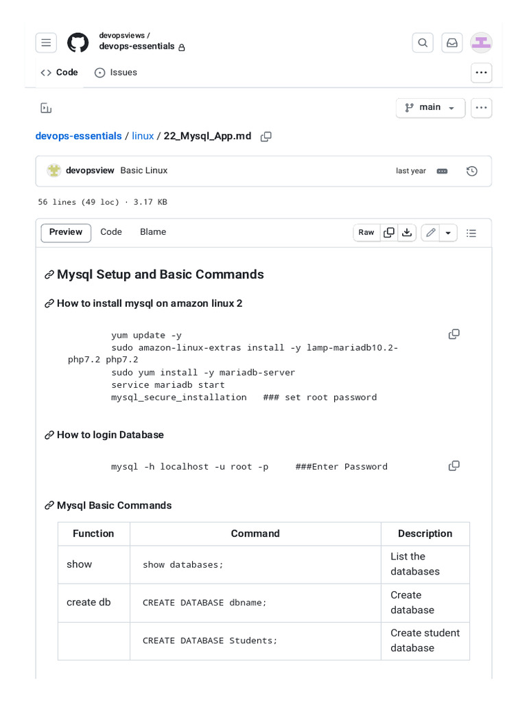 Devops-essentials Linux 22 Mysql App.md at Main · Devopsviews Devops-essentials | PDF | Software ...