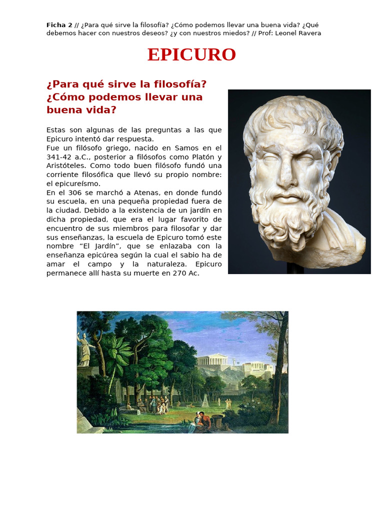Ficha Epicuro (1) | PDF | Placer | Felicidad