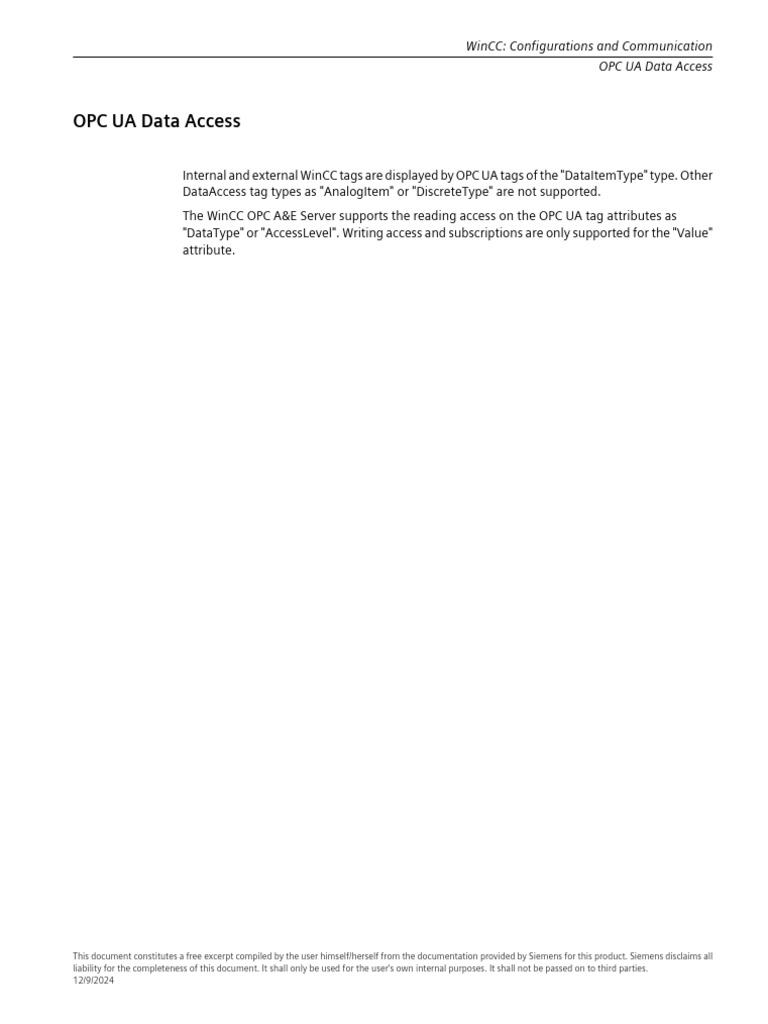 WinCC_ Configurations and Communication - OPC UA Data Access | PDF
