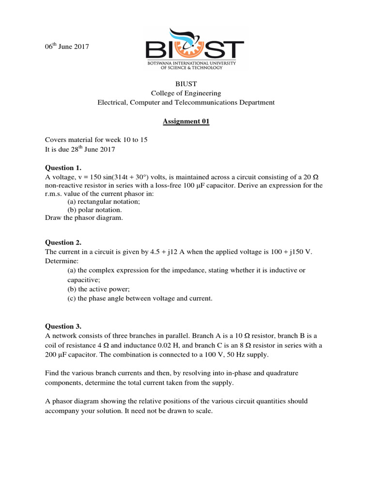 Electrical Engineering Assignment 01 | PDF