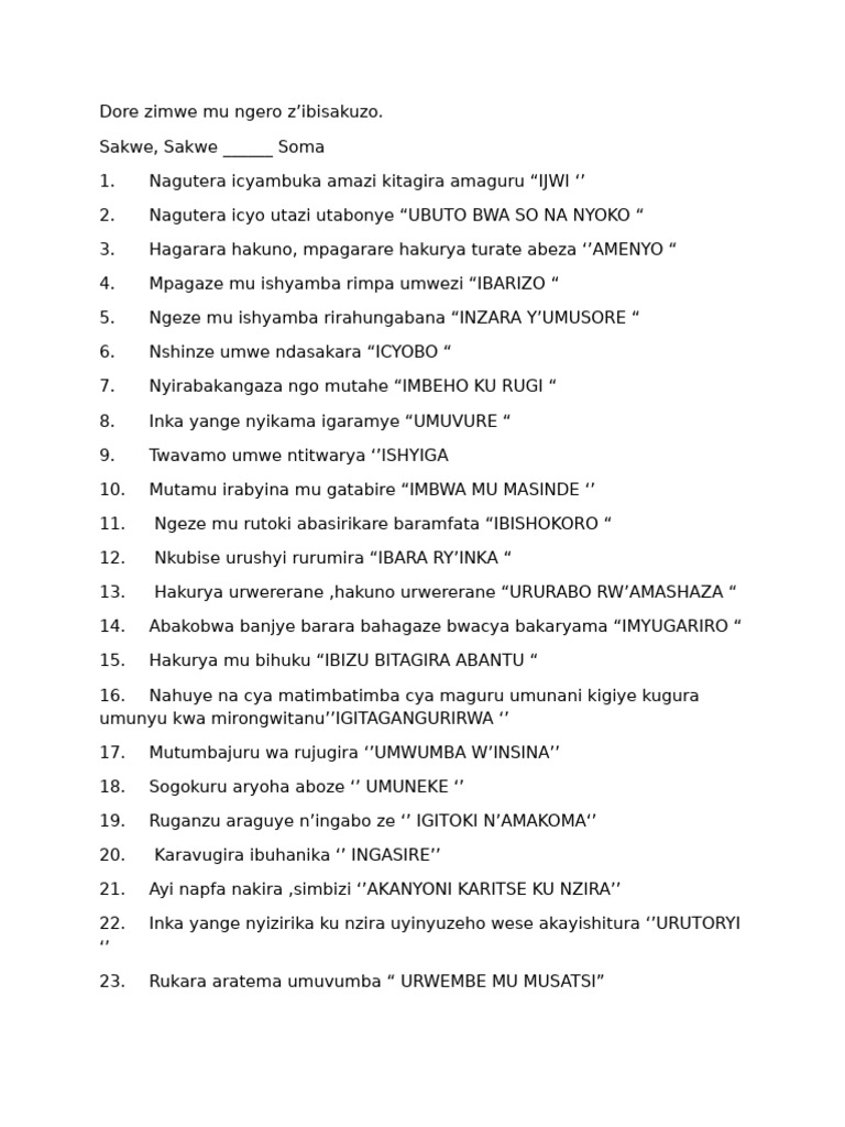 Ibisakuzo Nyarwanda: Ingero 171 | PDF