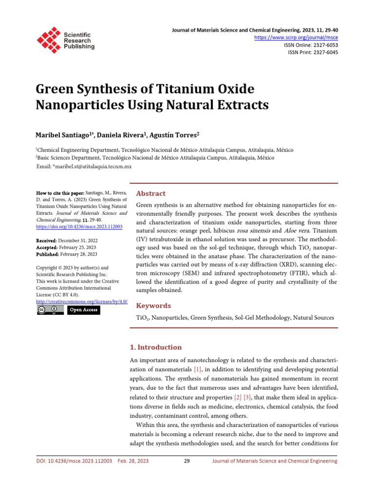 msce_2023022814192325 | PDF | Titanium Dioxide | Nanoparticle