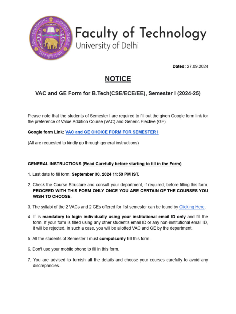 Notice VAC 1st SEM | PDF