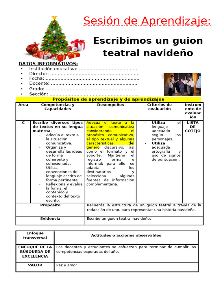 6° Grado Dia 1 Com. Escribimos Un Guion Teatral Navideño | PDF | Puntuación