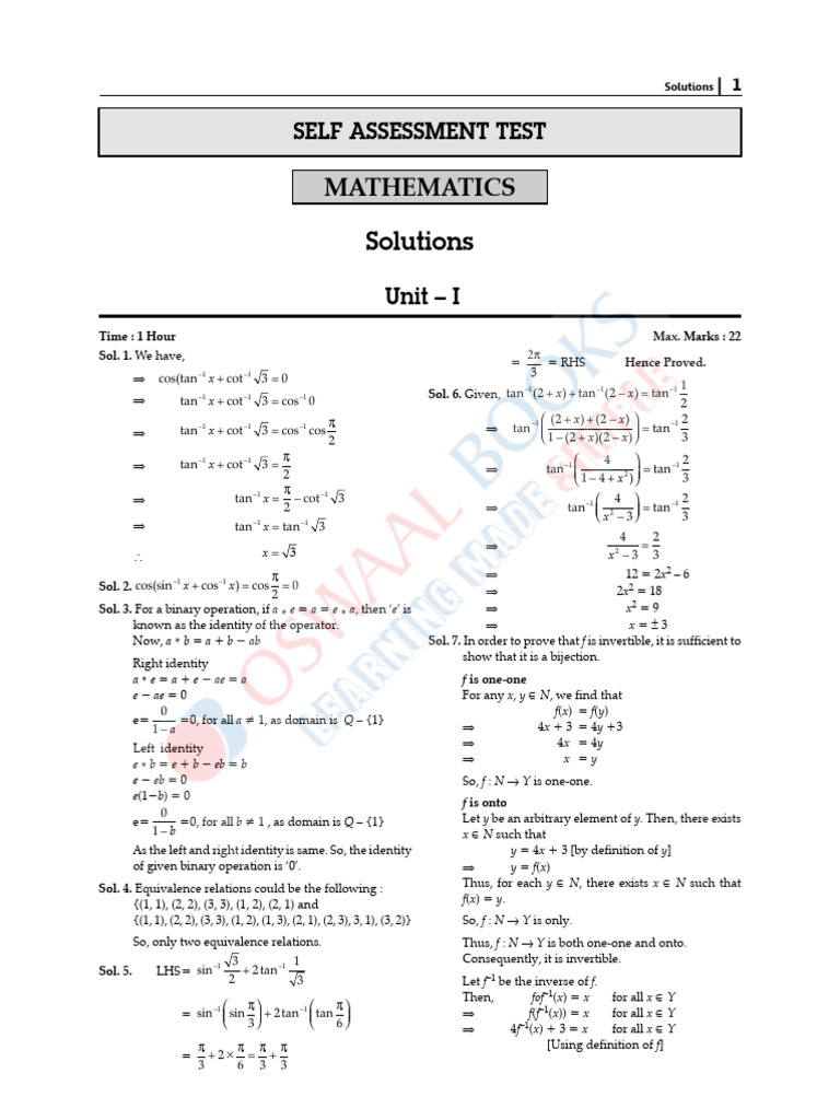ISC QB-12 Math Self Assessment Solution | PDF | Abstract Algebra ...