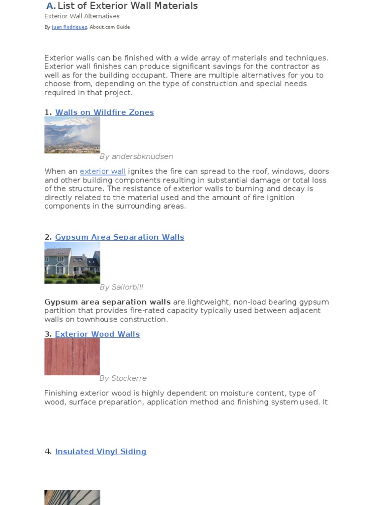Types of Exterior Wall Materials | PDF | Wall | Framing (Construction)