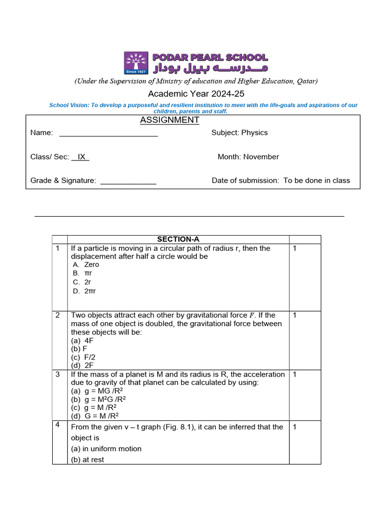 9 Phy Pt2 Rev Assignment | PDF | Acceleration | Mass