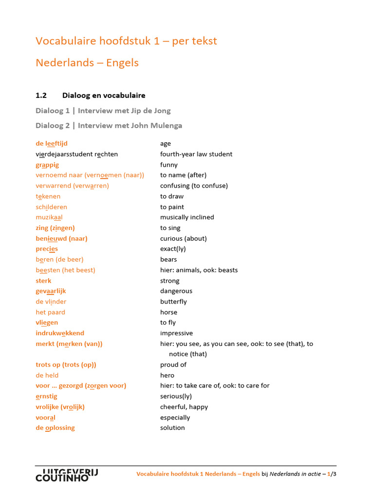 Vocabulaire Hoofdstuk 1 Per Tekst NL Engels | PDF