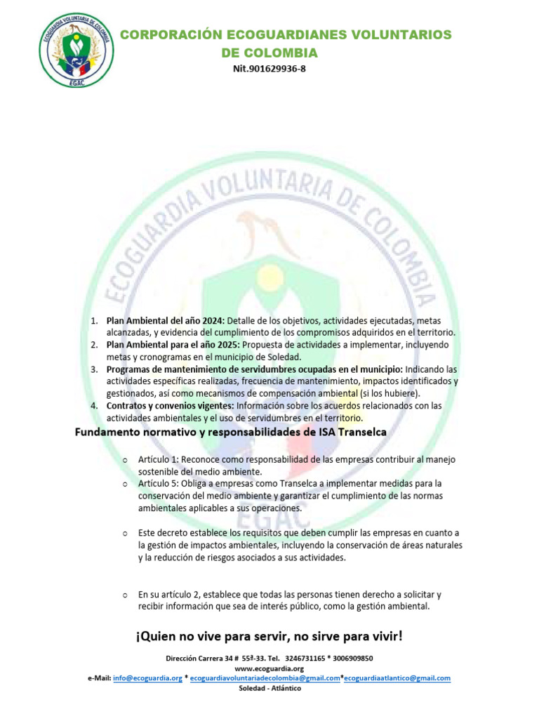Solicitud de Información Ambiental a ISA Transelca | PDF | Petición ...