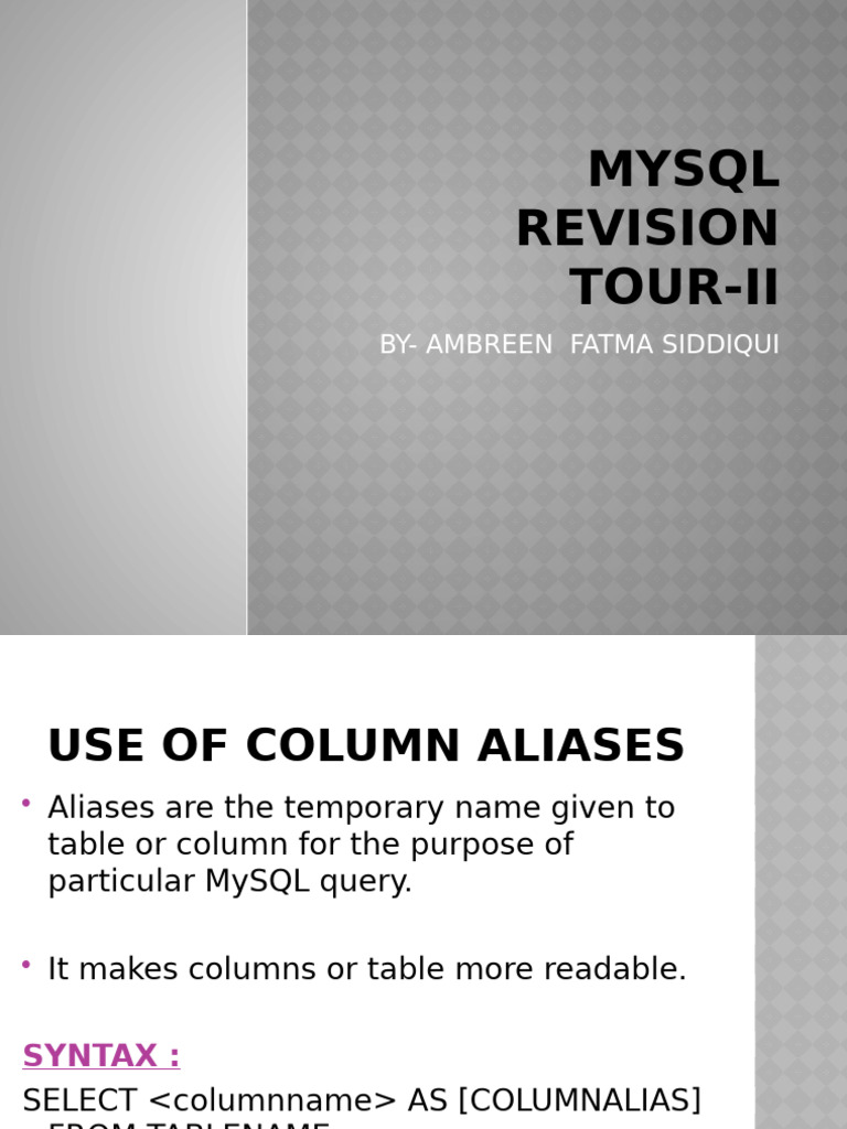 Ppt14 MySQL Revision | PDF | Computing | Data Management Software