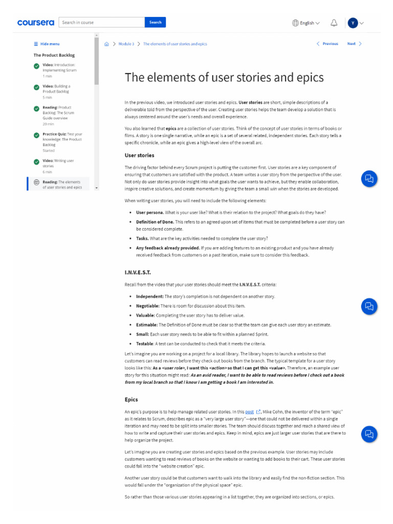 The Elements of User Stories and Epics | PDF