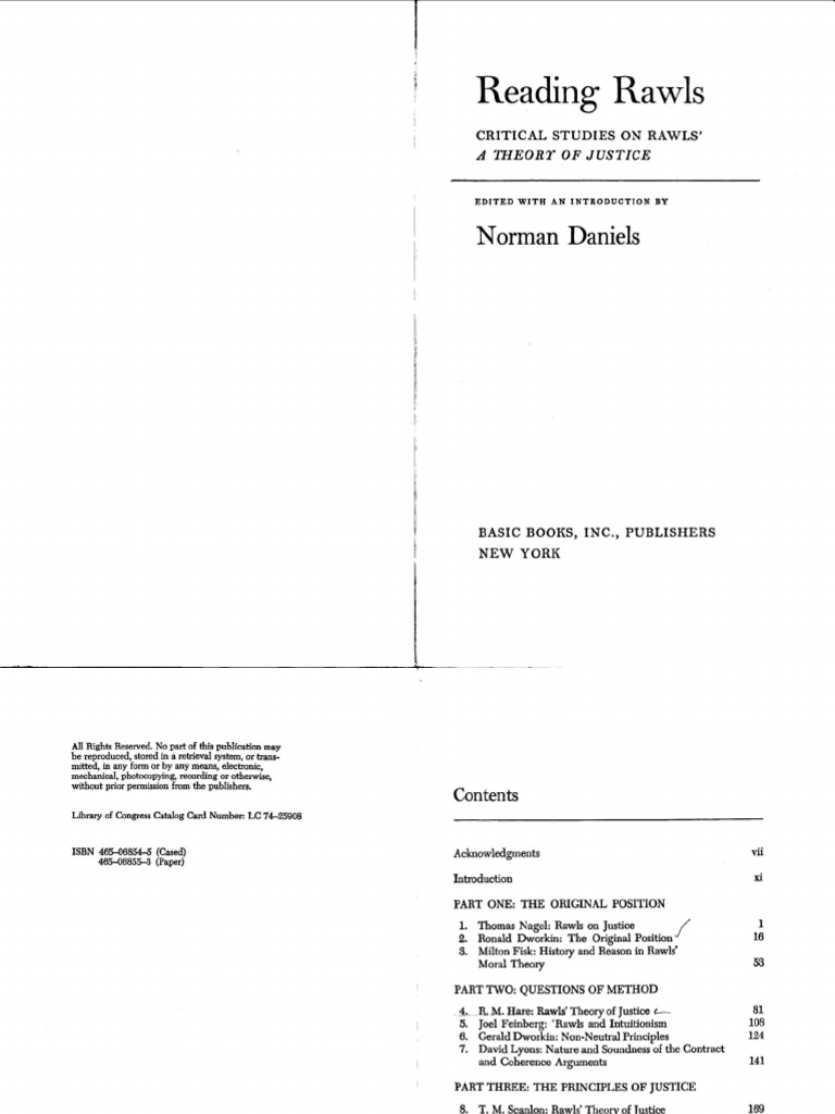 Reading Rawls Critical Studies On Rawls A Theory of Justice (Norman Daniels) | PDF | John Rawls ...
