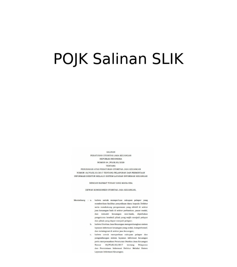 POJK Salinan SLIK | PDF