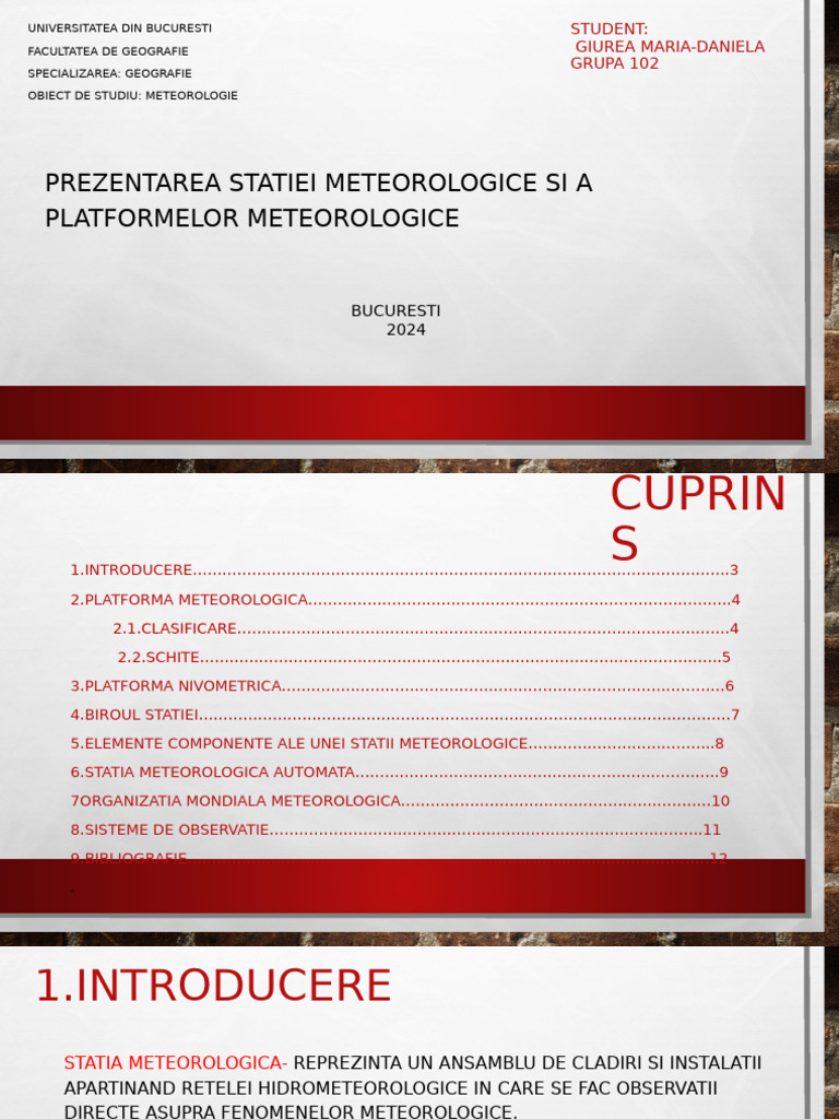 Prezentarea Statiei Meteorologice Si A Platformelor Meteorologice | PDF