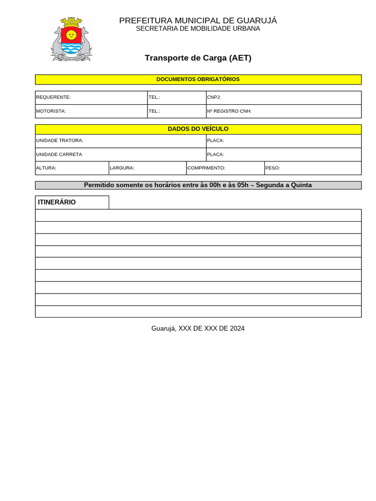 Formulario Transporte de Carga | PDF
