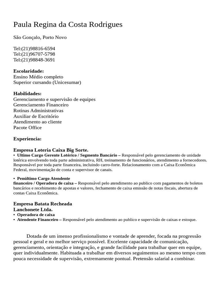 Curriculo Paula 1 | PDF