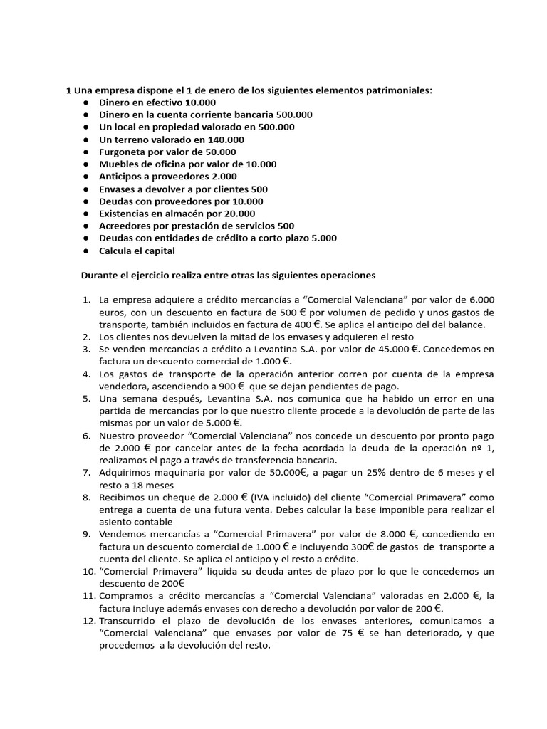 Ejercicios Ciclo Contable Con Devoluciones y Envases para Repasar La Unidad | PDF | Bancos ...