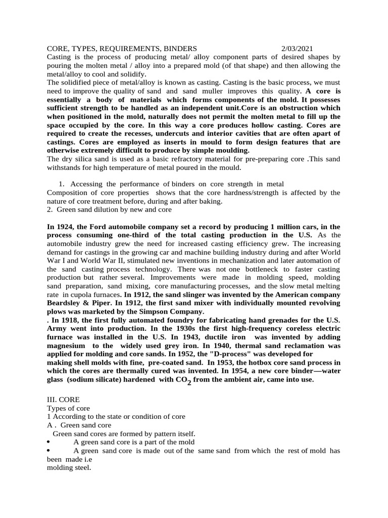 Core Types | PDF | Casting | Building Engineering