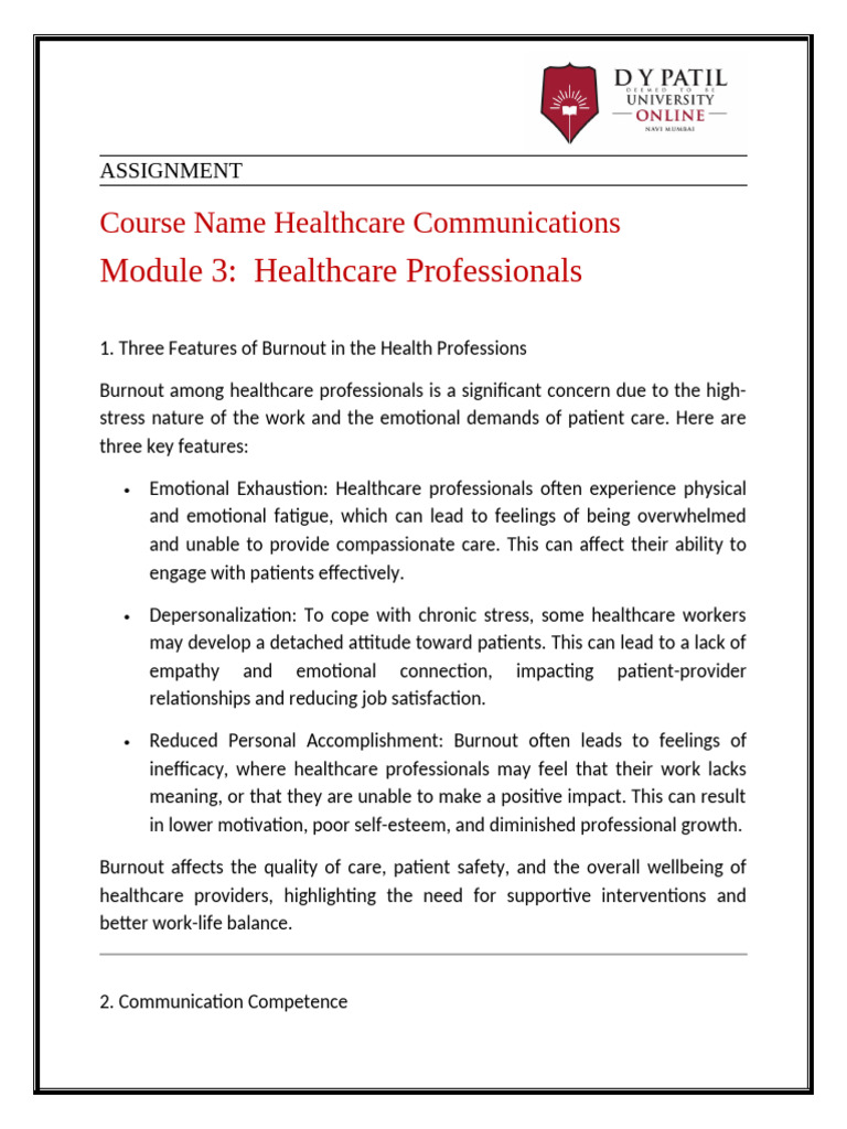 Assignment Module 3 Healthcare Professionals | PDF | Caregiver | Occupational Burnout
