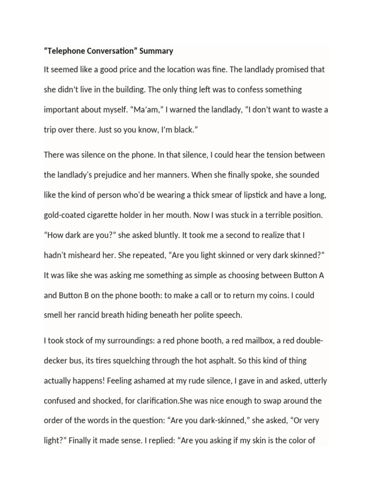 "Telephone Conversation" Summary | PDF