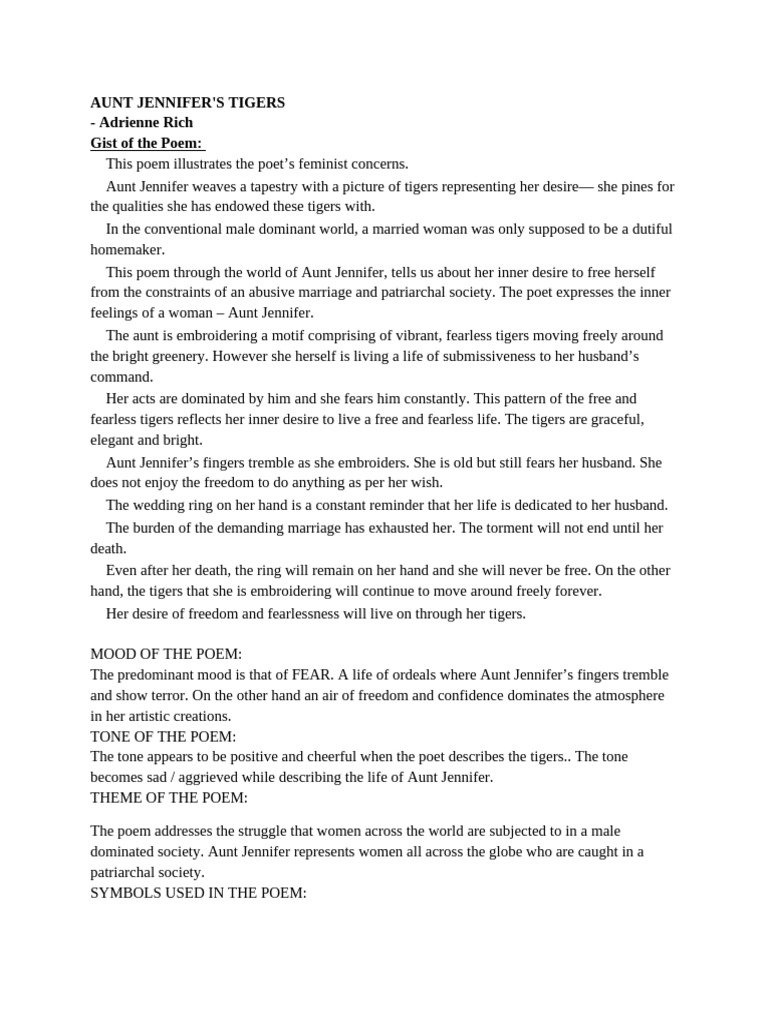 Aunt Jennifer... | PDF