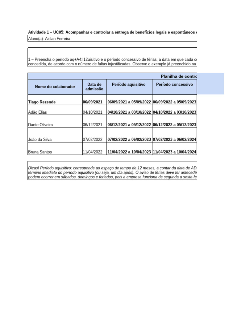 Atividade 01 | PDF | Férias trabalhistas