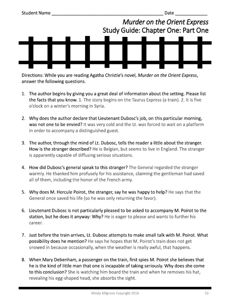 Murder On The Orient Express Part 1 Chapter 1-5 Answer Key | PDF