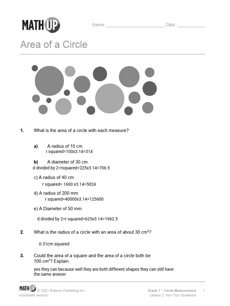 Area of A Circle Practice Questions | PDF