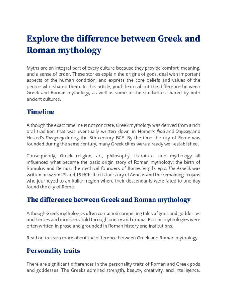 Explore The Difference Between Greek and Roman Mythology | PDF | Greek ...