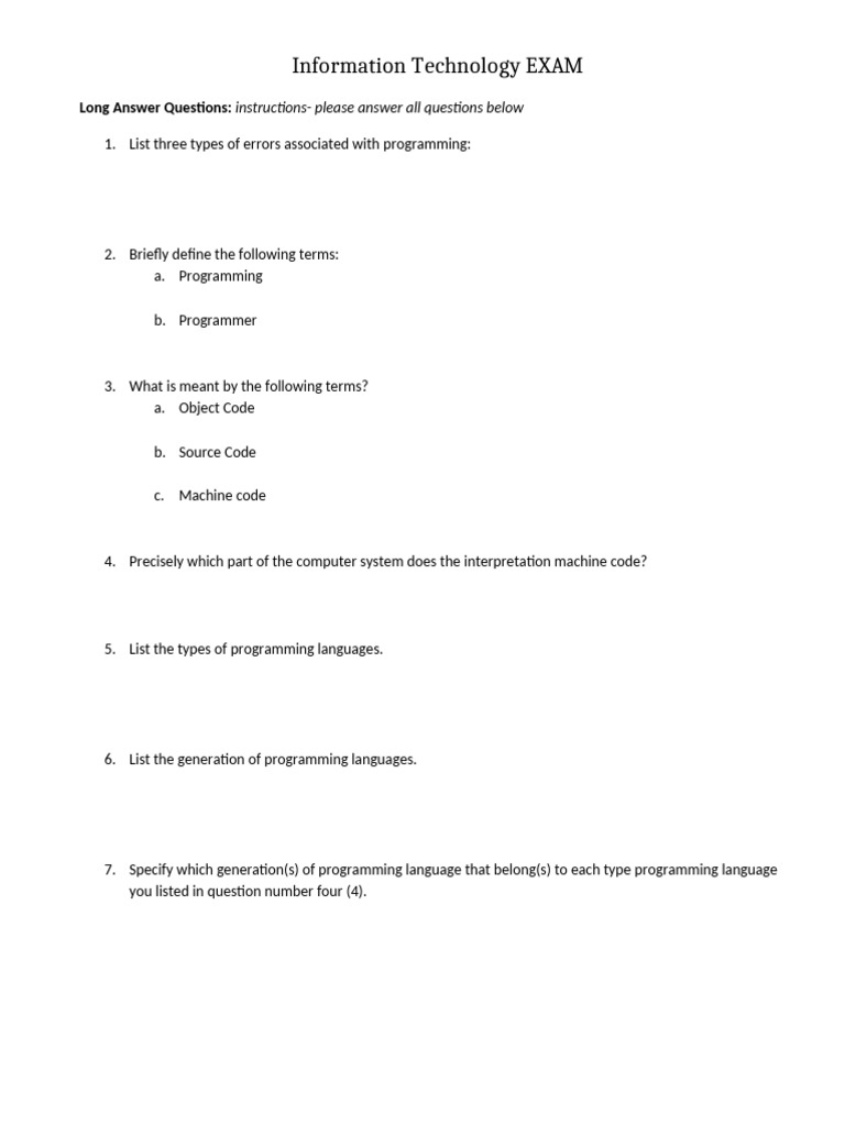 Information Technology - Exam | PDF | Programming | Computer Program