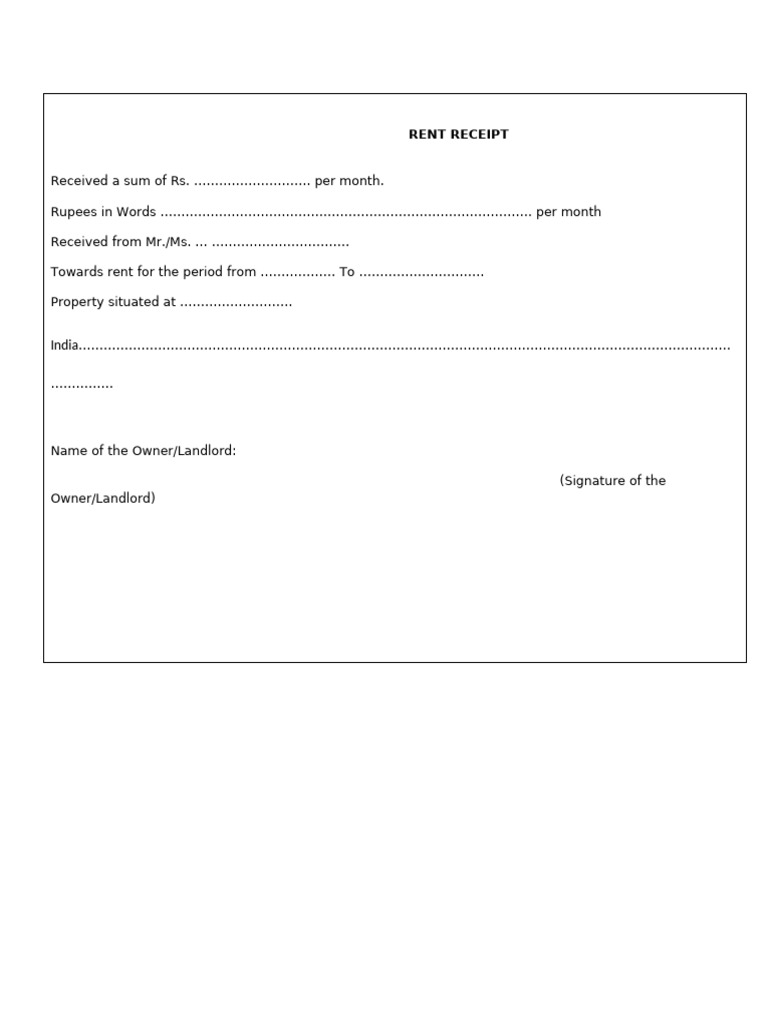 Rent Receipt Template with PAN Format | PDF