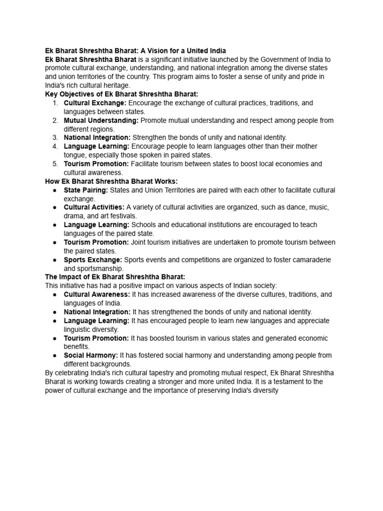 Ek Bharat Shreshth Bharat | PDF | Tourism | Human Communication