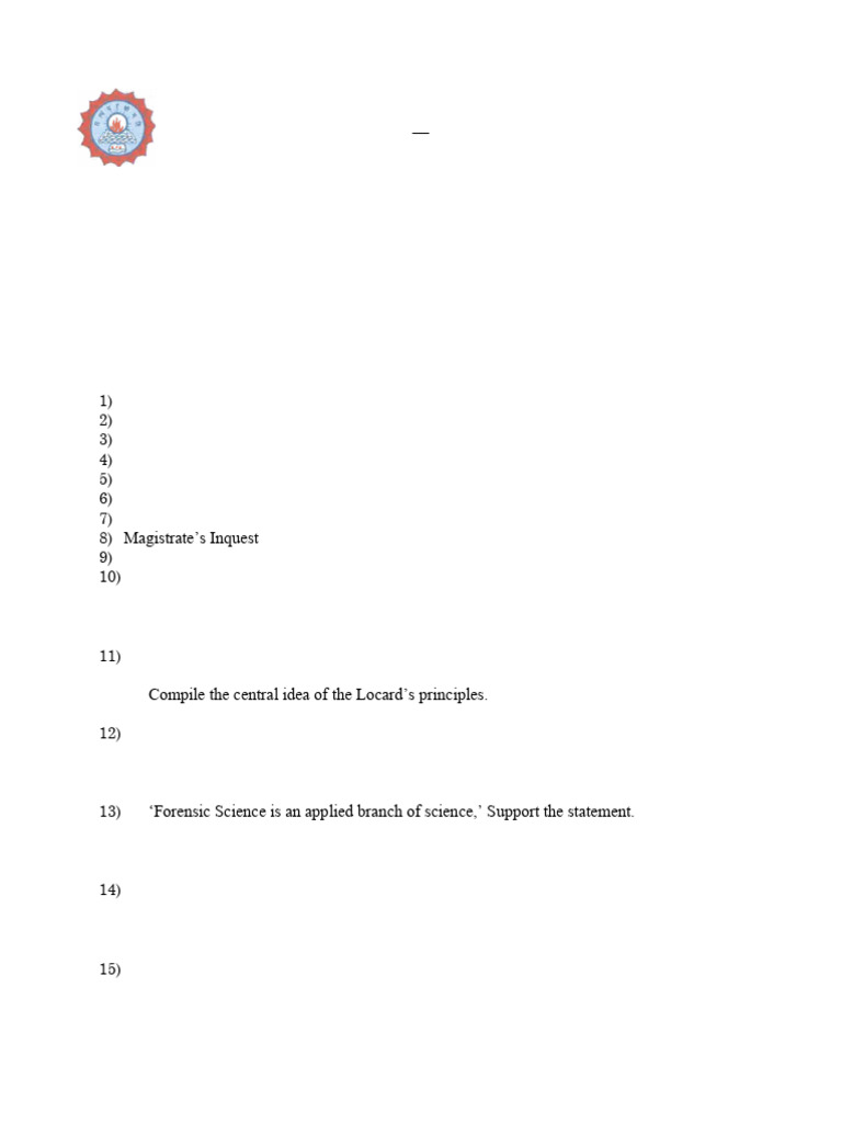 Model Exam - Basics of Forensic Science and Medicine | PDF | Forensic ...